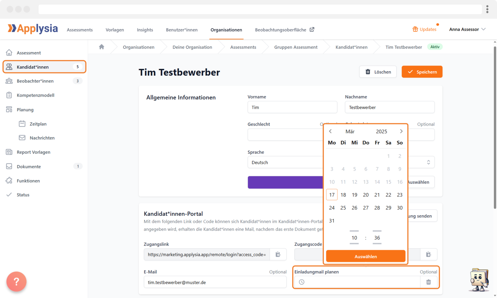 Automatisierte Einladungen & Kandidat*innen-Status - Applysia